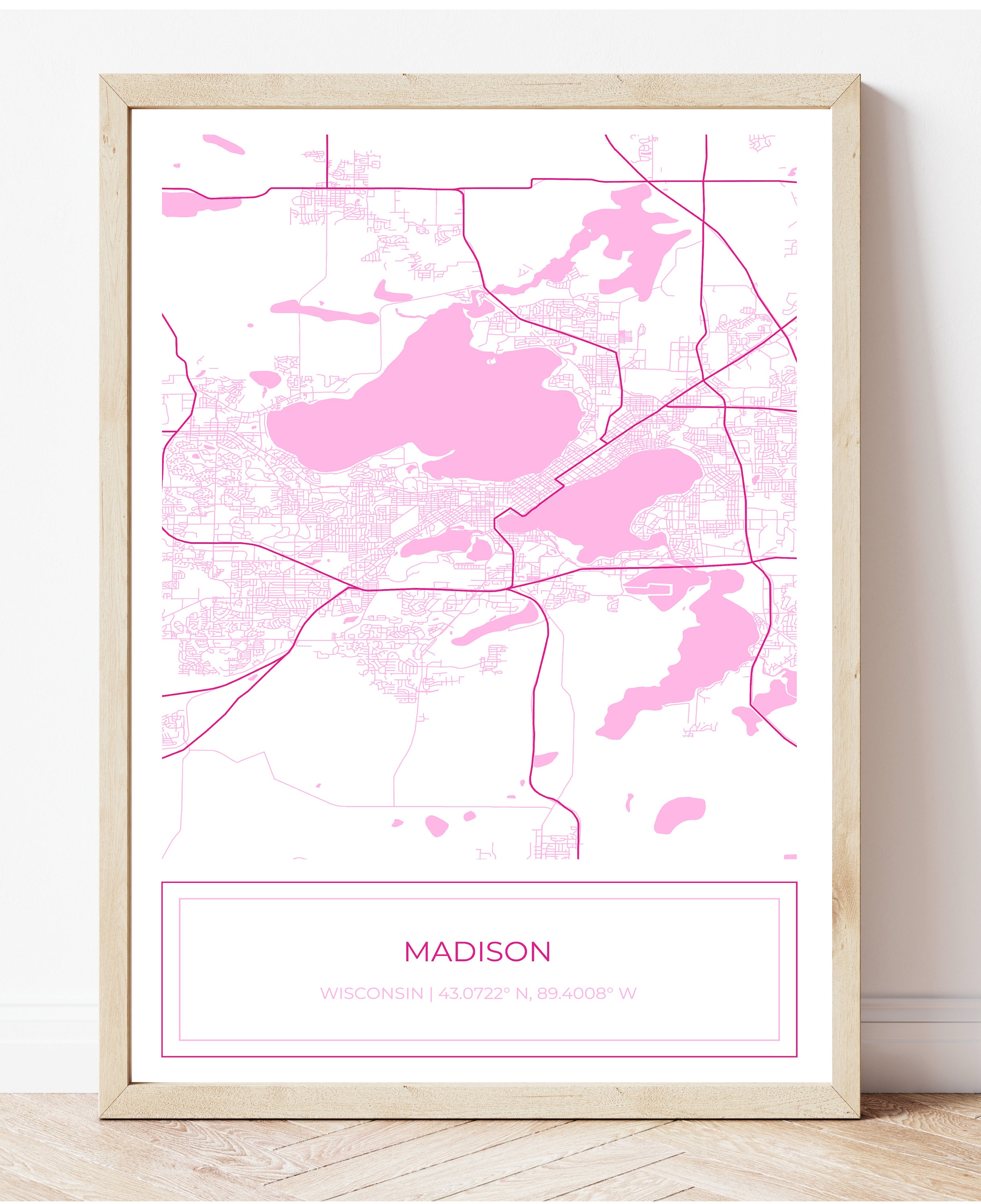 Madison Map Map of Madison Pink Madison Map Madison Poster - Etsy