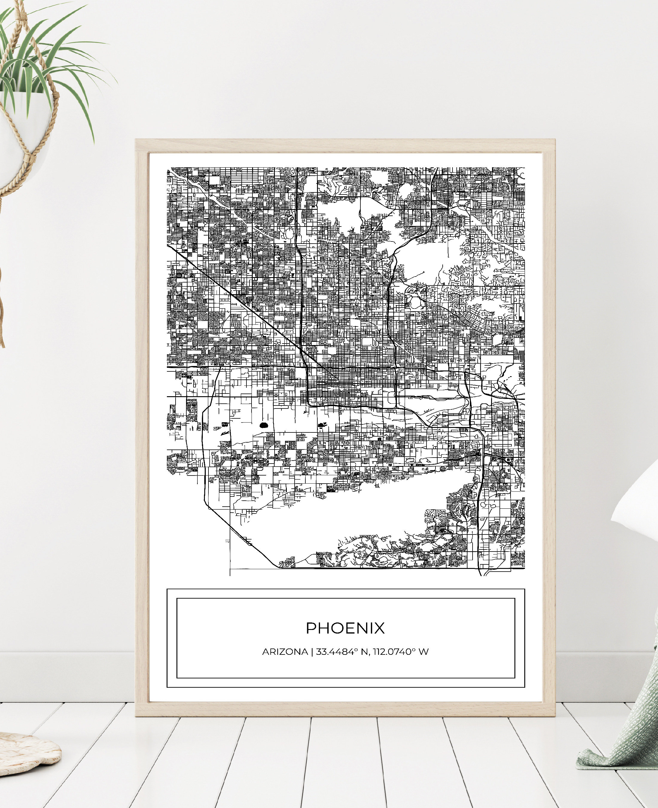 Phoenix Map, Map of Phoenix, Black White Phoenix Map, Phoenix Poster ...