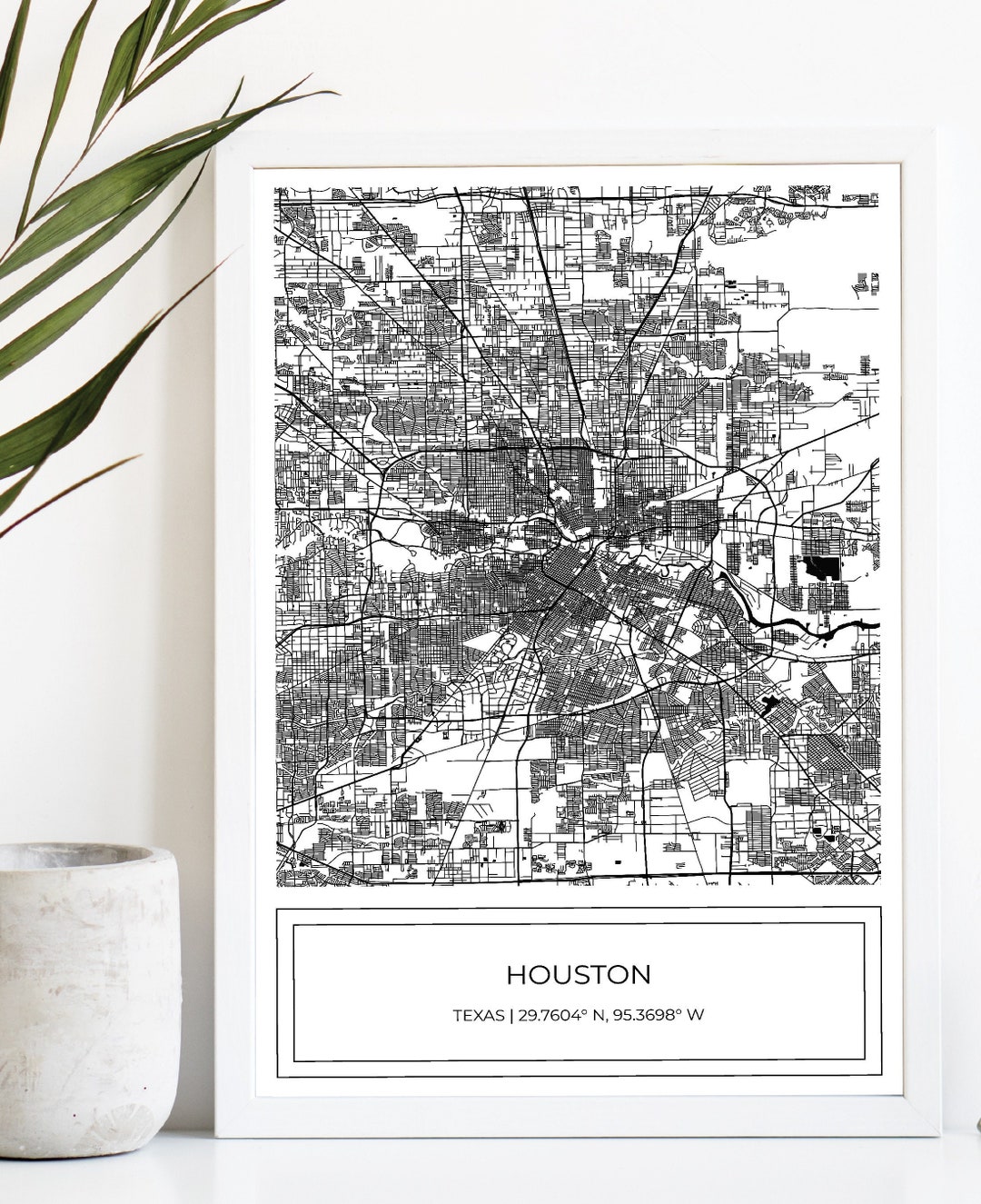 Houston Map, Map of Houston, Black White Houston Map, Houston Poster ...