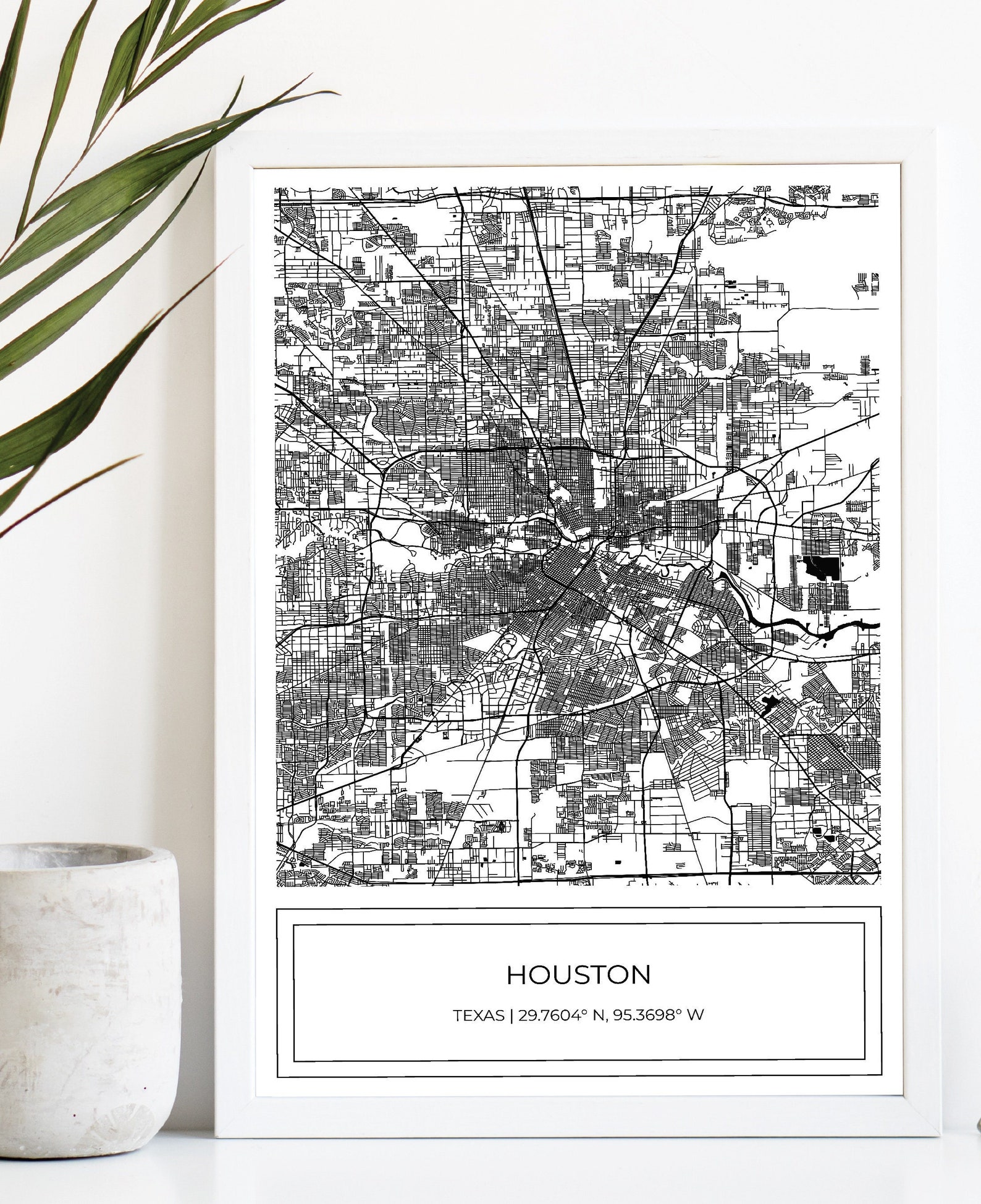 Houston Map, Map of Houston, Black White Houston Map, Houston Poster ...