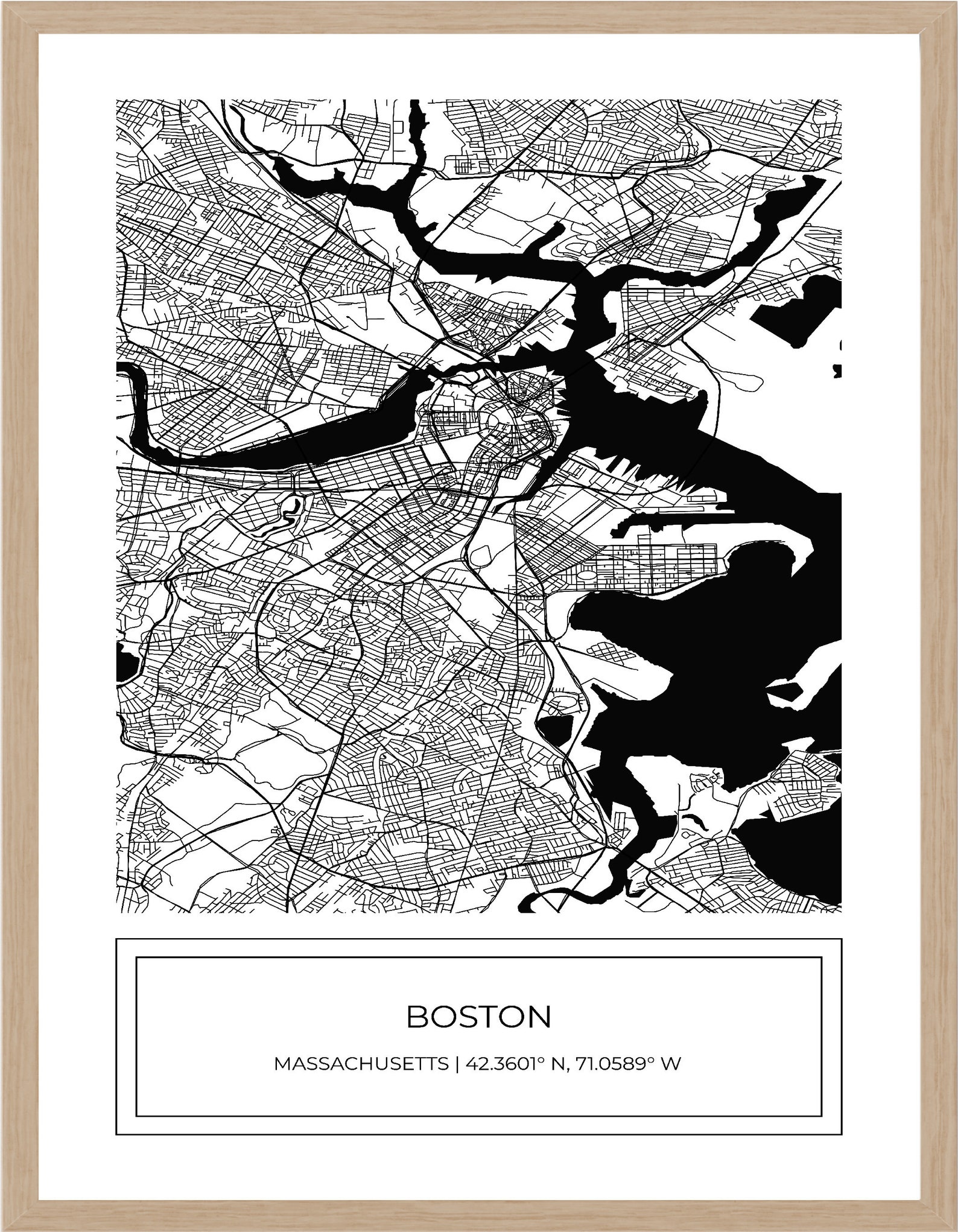 Boston Map, Map of Boston, Black Boston Map, Boston Poster, Map of ...