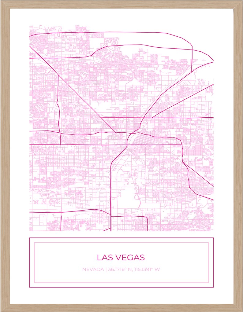 Las Vegas Map, Map of Las Vegas, Pink Las Vegas Map, Las Vegas Poster ...