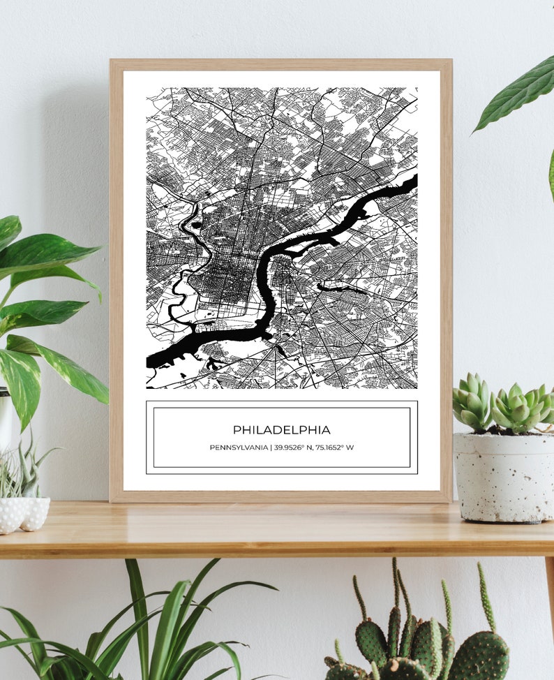 Mapa de Filadelfia, Mapa de Filadelfia en blanco y negro, Cartel de ...