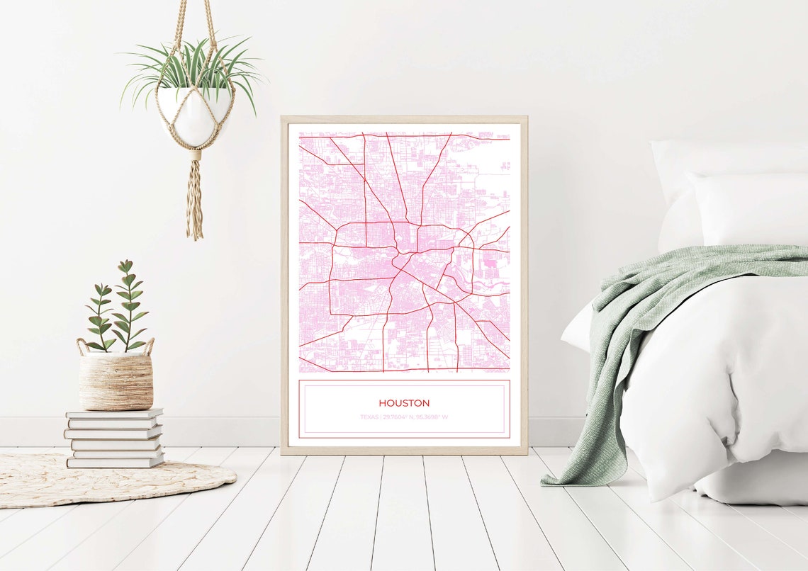 Houston Map, Map of Houston, Pink Houston Map, Houston Poster, Map of ...