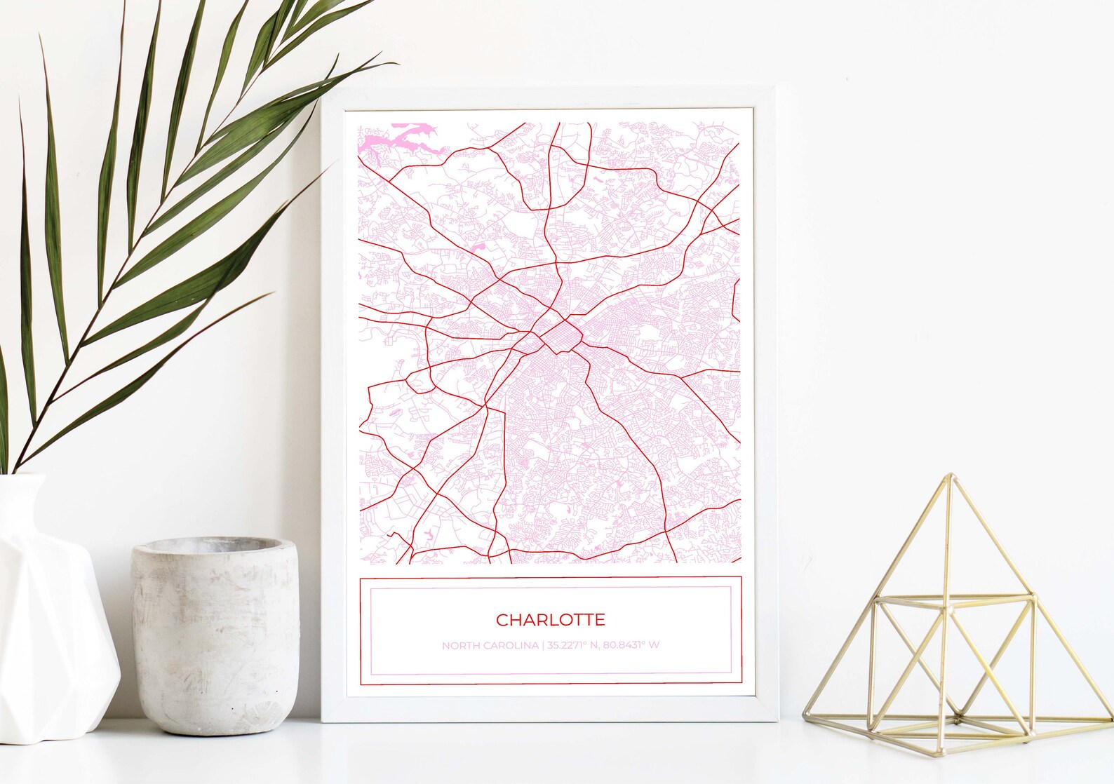 Charlotte Map, Map of Charlotte, Pink Charlotte Map, Charlotte Poster ...