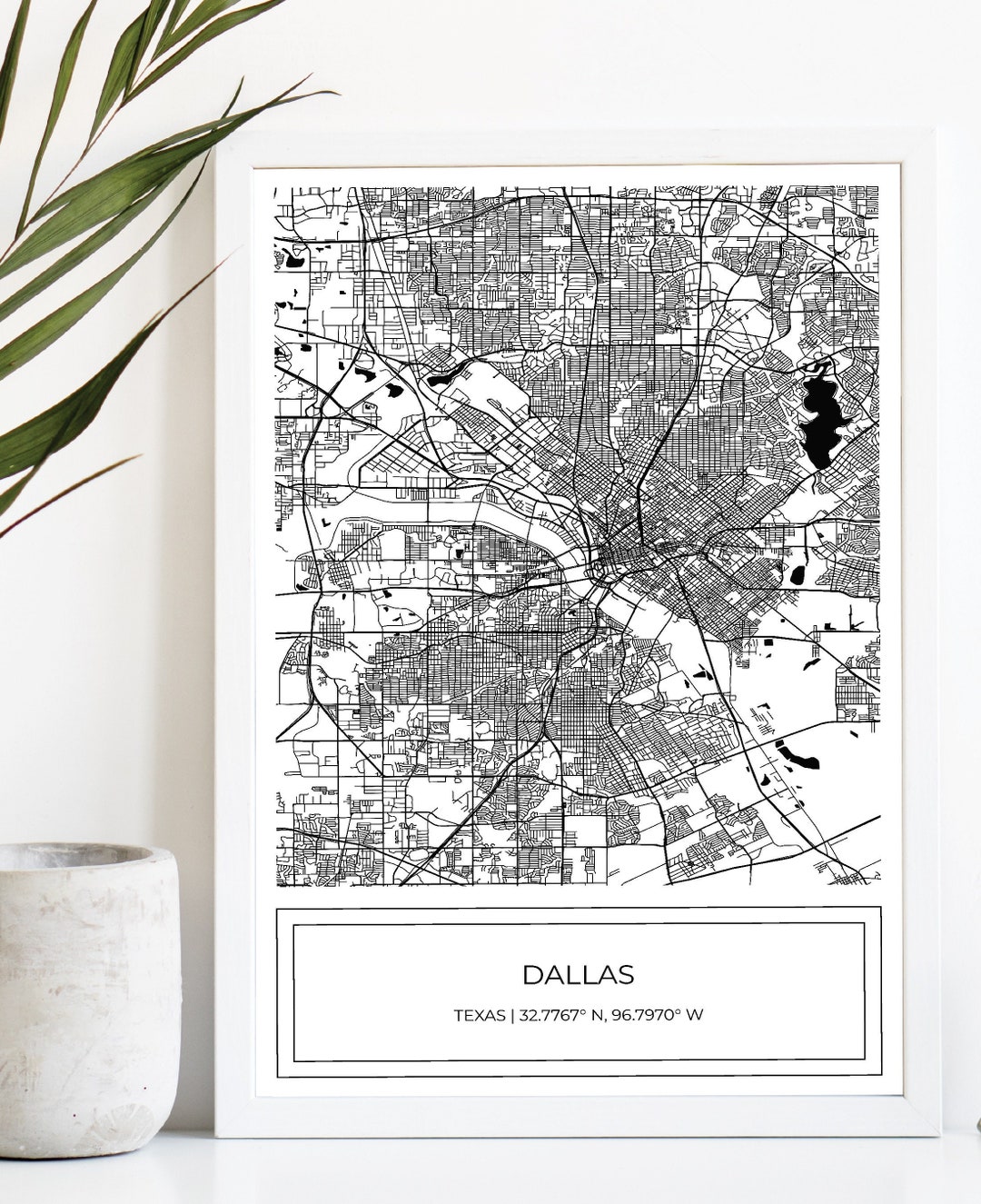 Dallas Map, Map of Dallas, Black White Dallas Map, Dallas Poster, Map ...