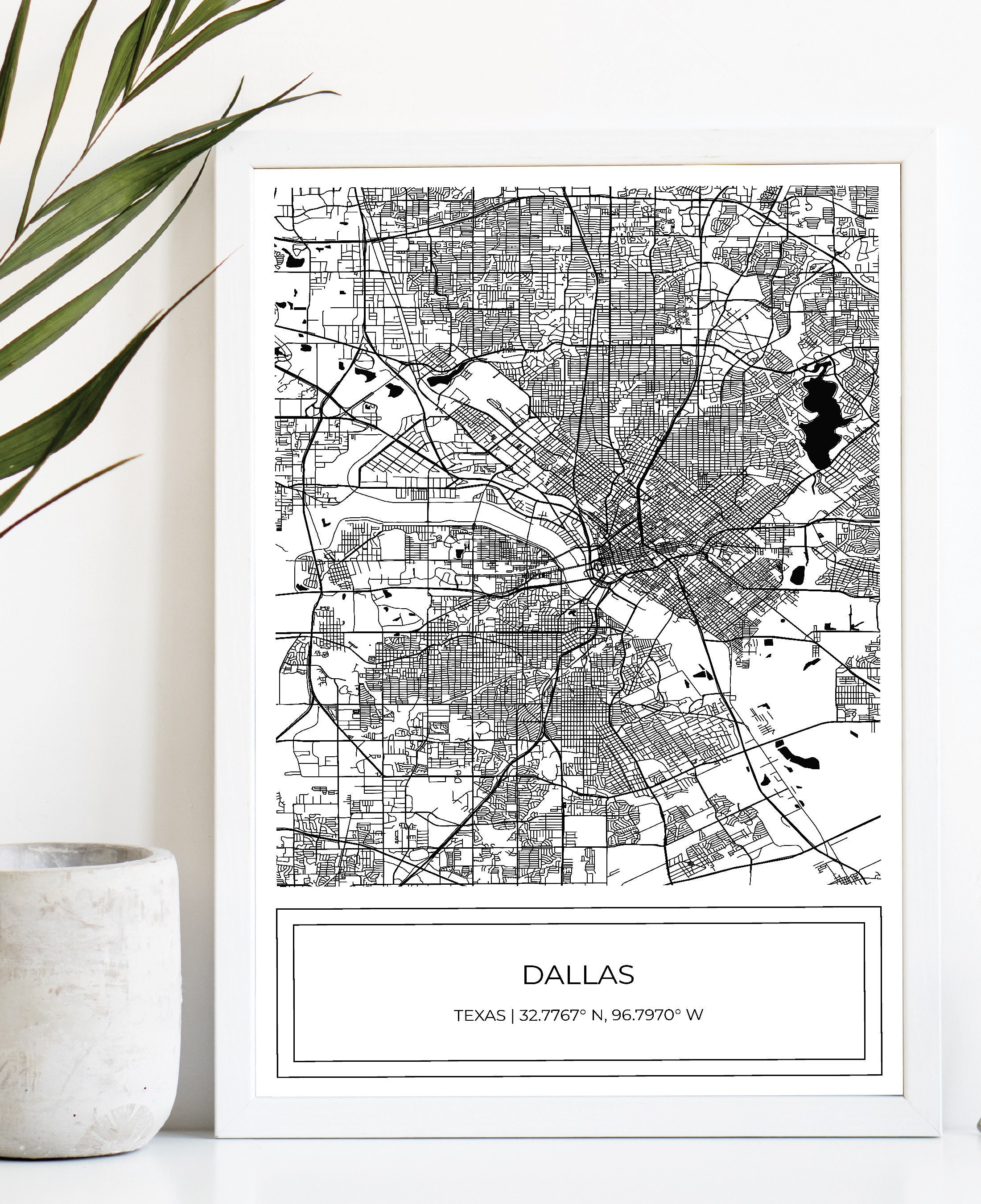 Dallas Map, Map of Dallas, Black White Dallas Map, Dallas Poster, Map ...