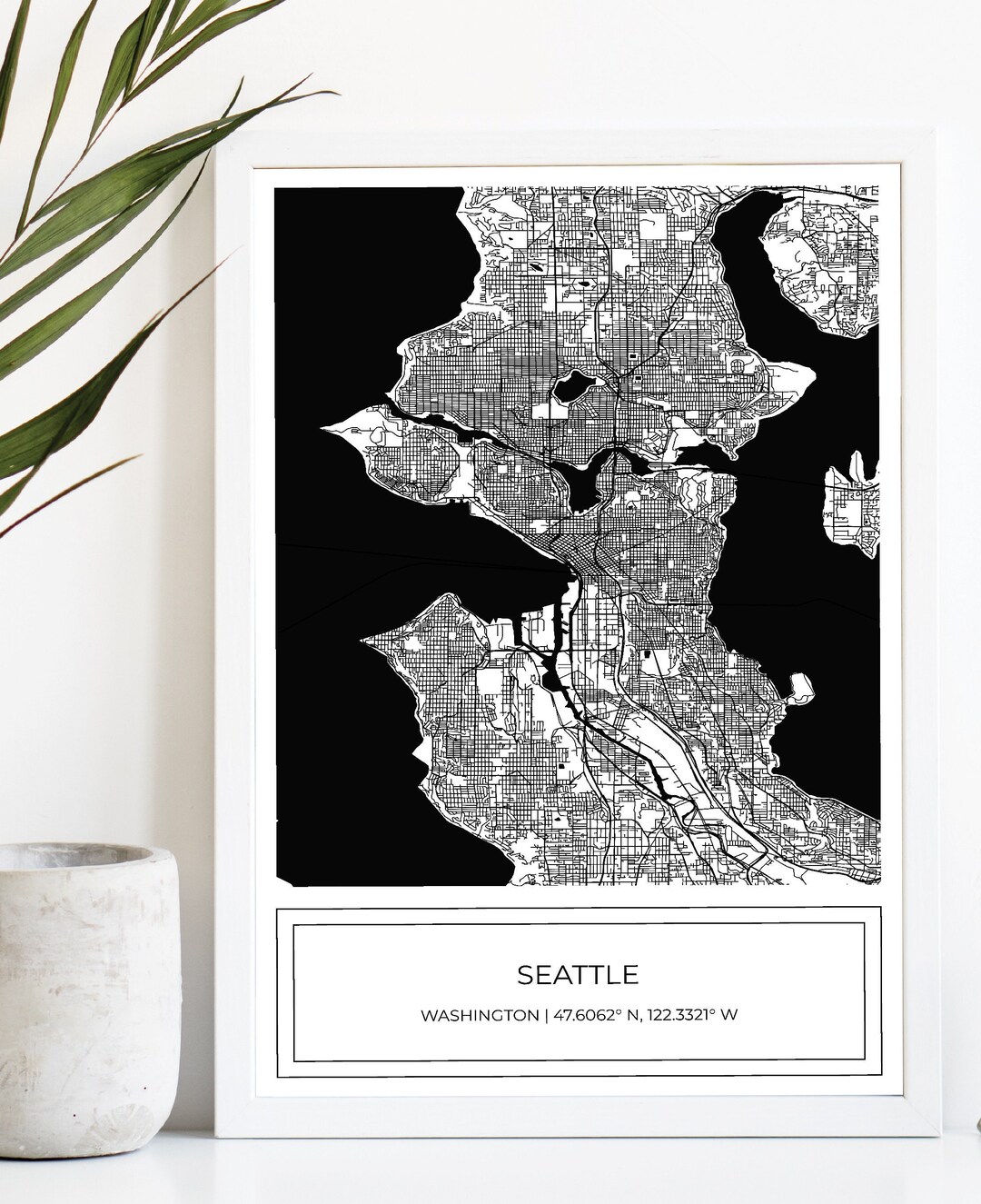 Seattle Map, Minimalist Map, Black Seattle Map, Seattle Poster, Map of ...