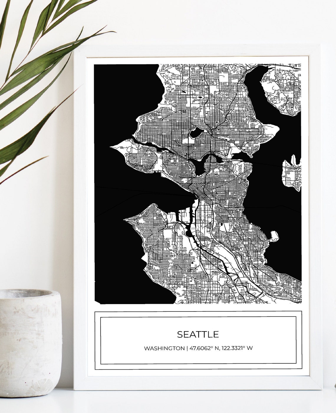 Seattle Map, Minimalist Map, Black Seattle Map, Seattle Poster, Map of ...