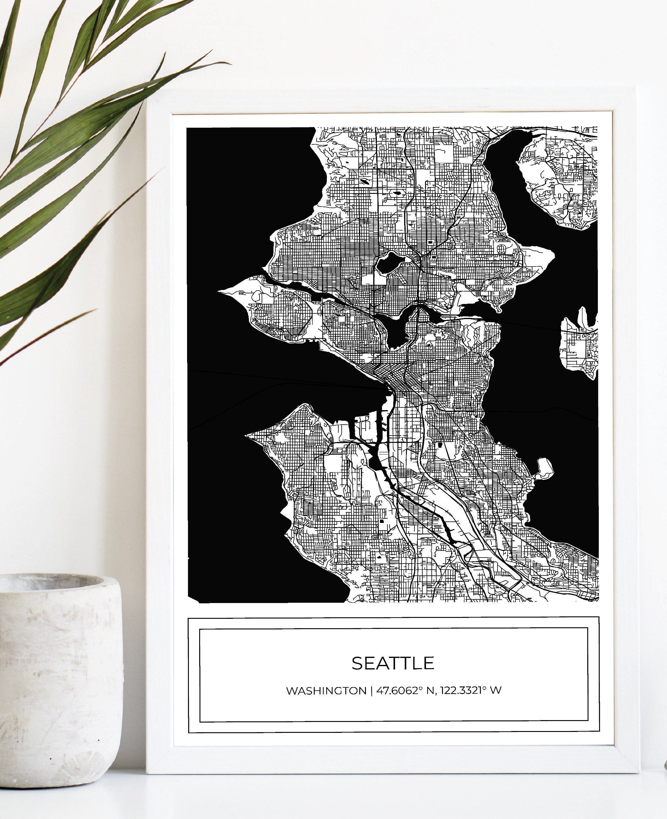 Seattle Map, Minimalist Map, Black Seattle Map, Seattle Poster, Map of ...