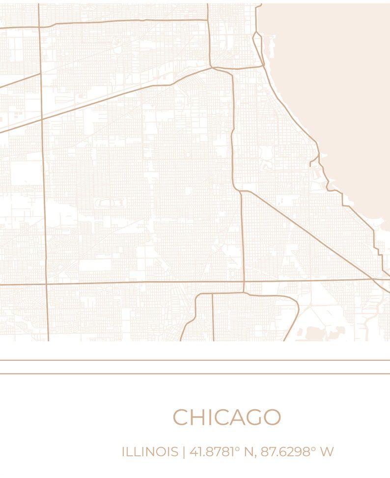 Chicago Map, Map of Chicago, Chicago Street Map, Chicago, Print, Poster ...