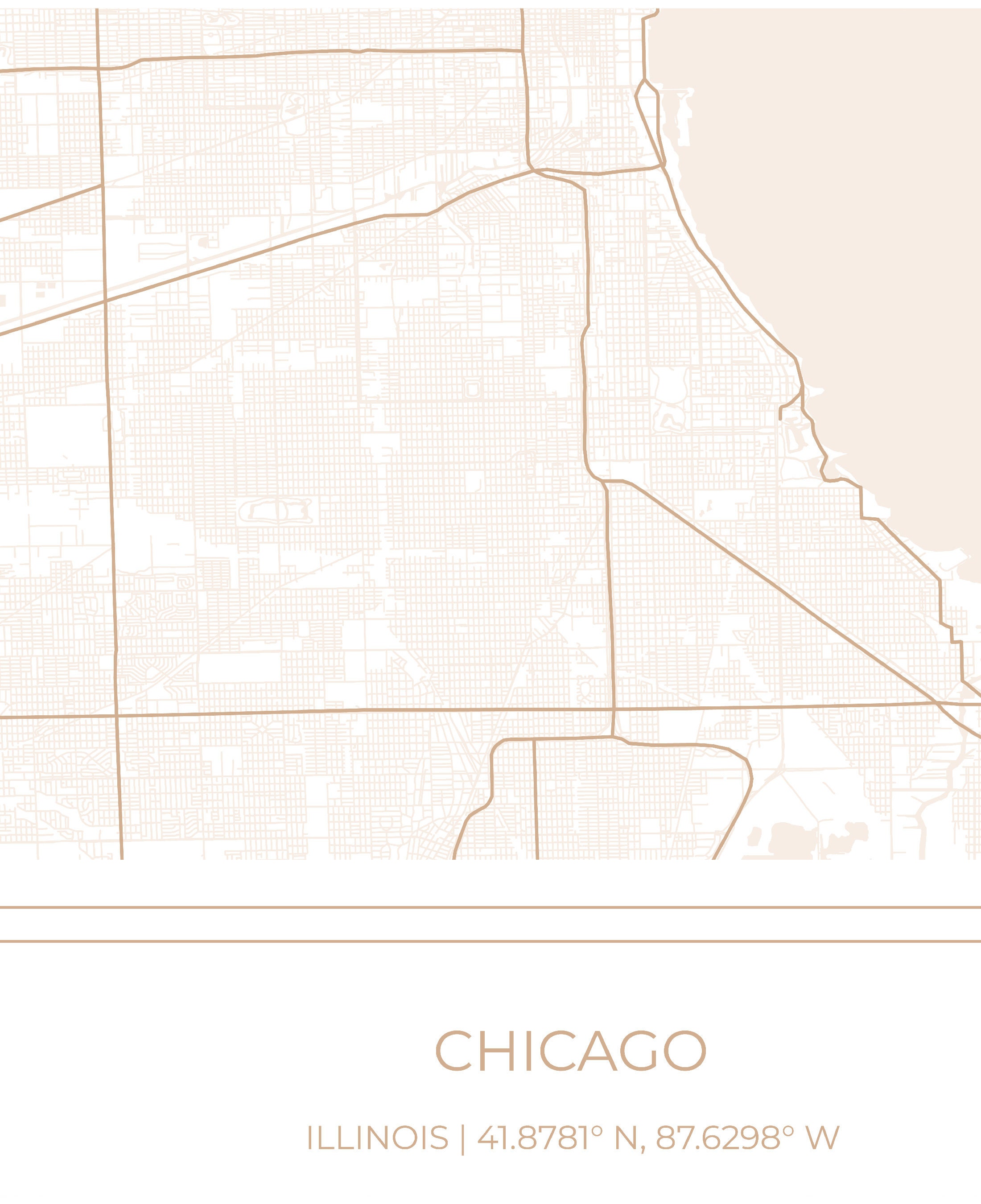 Chicago Map, Map of Chicago, Chicago Street Map, Chicago, Print, Poster ...