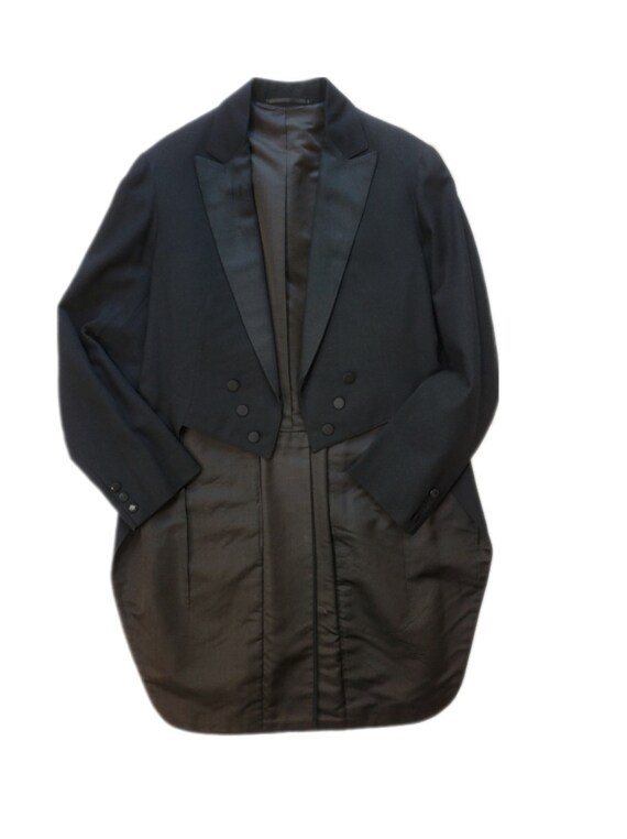 1920s Black Wool Tux Jacket Overcoat Tails Coat I Sz… Gem