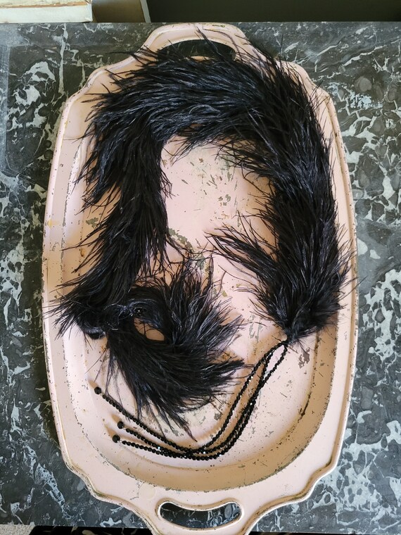 Victorian Jet Black Marabou Feather Boa I Necklace I … - Gem