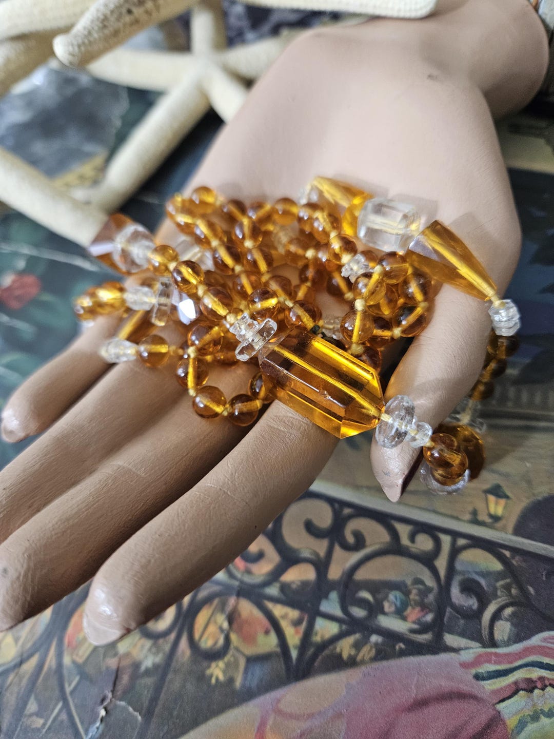 1930s Amber Glass Faceted Crystal Bead Long Flapper Necklace I L:19" - Etsy