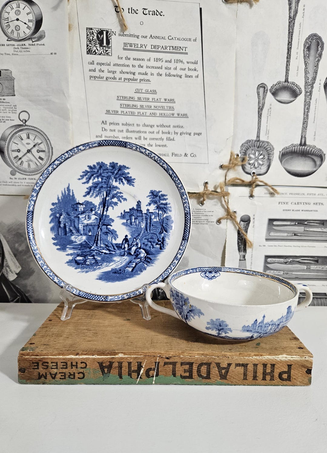 1920s Blue Adams Landscape Porcelain Soup Cup Saucer Set - Etsy