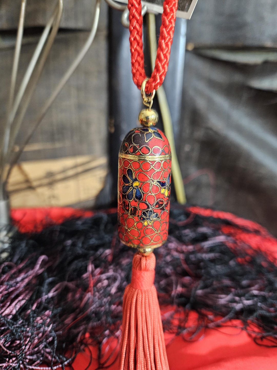 1970s Chinese Red Enamel Floral Cloisonne Secret Compartment Poison ...