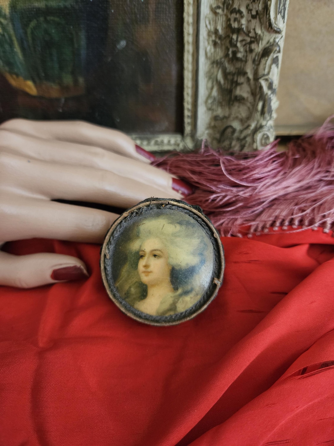 Antique 19th Century Celluloid Paper Miniature Portrait Snuff I Patch ...