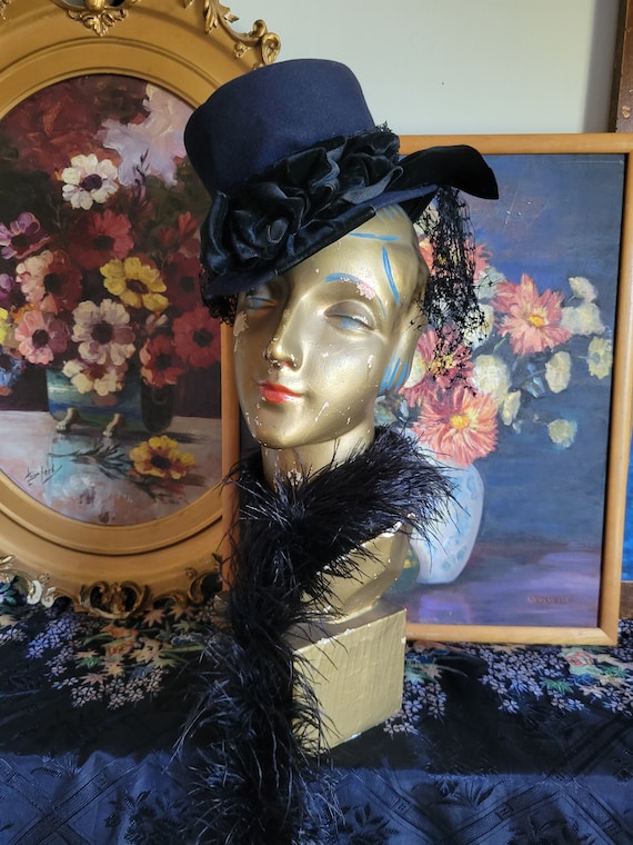 Victorian Jet Black Marabou Feather Boa I Necklace I … - Gem