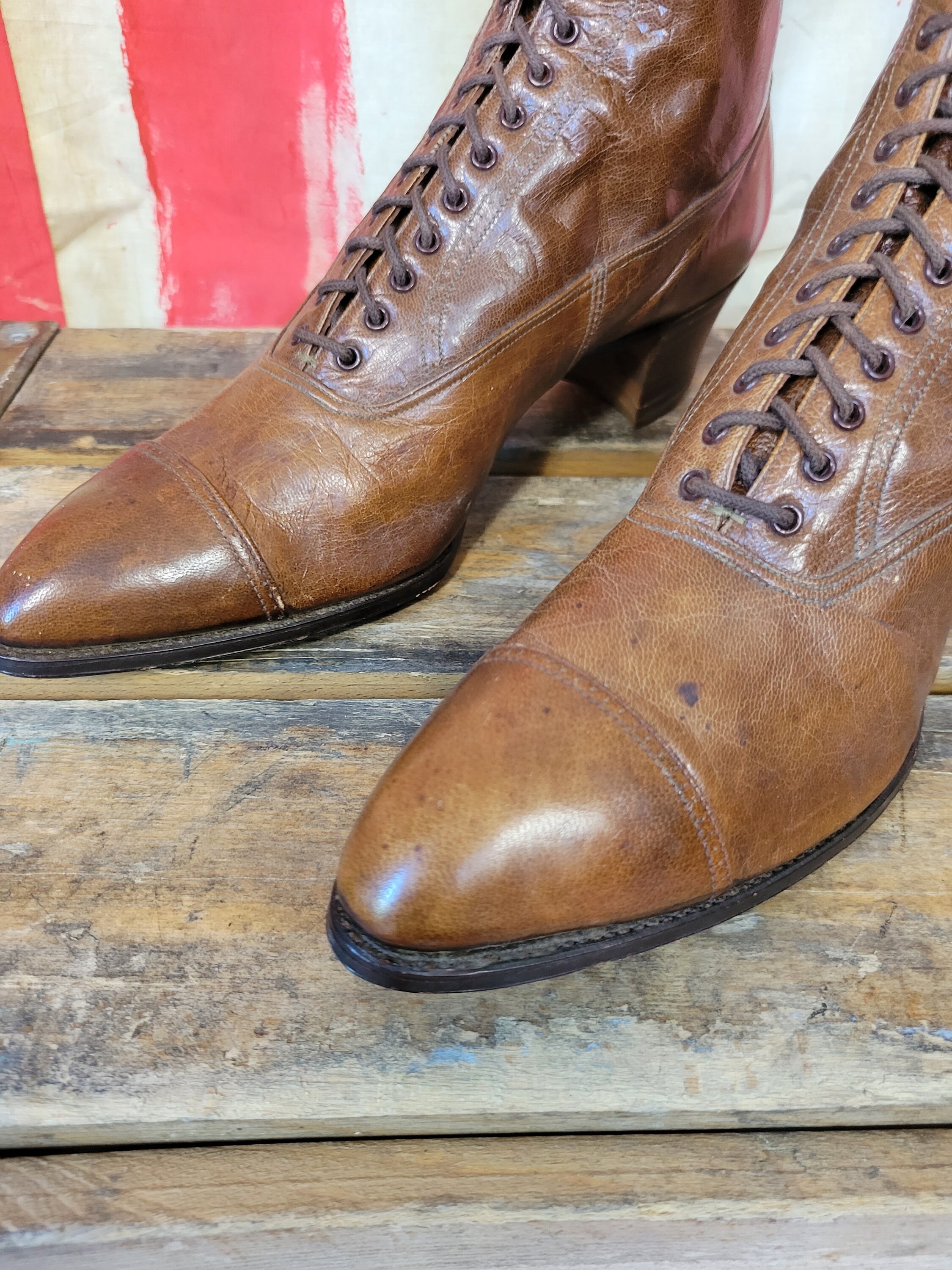 1900's Victorian Brown Leather Lace up Western Boots I Sz 7.5 I Vintage ...
