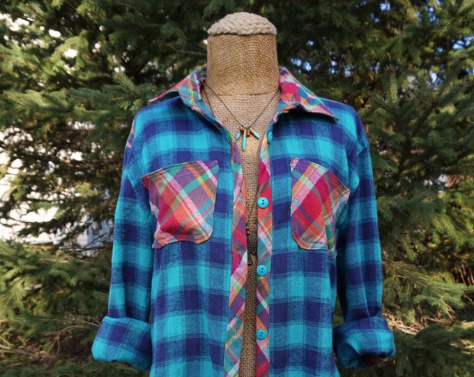 RESERVED FOR ALICIA: Oversized Multi Colored Flannel Shirt - Etsy