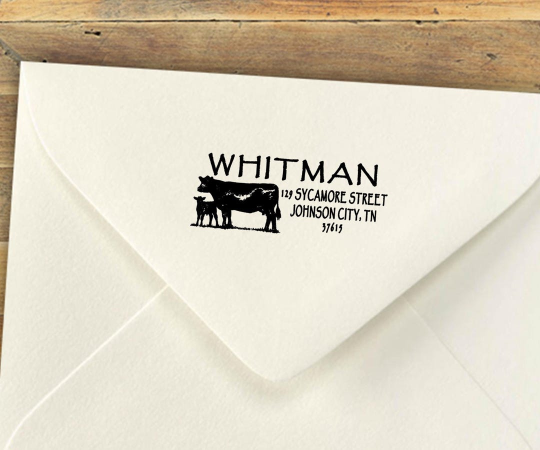 Custom Angus Cow Return Address Stamp - Self-inking or Wood Handle - Etsy