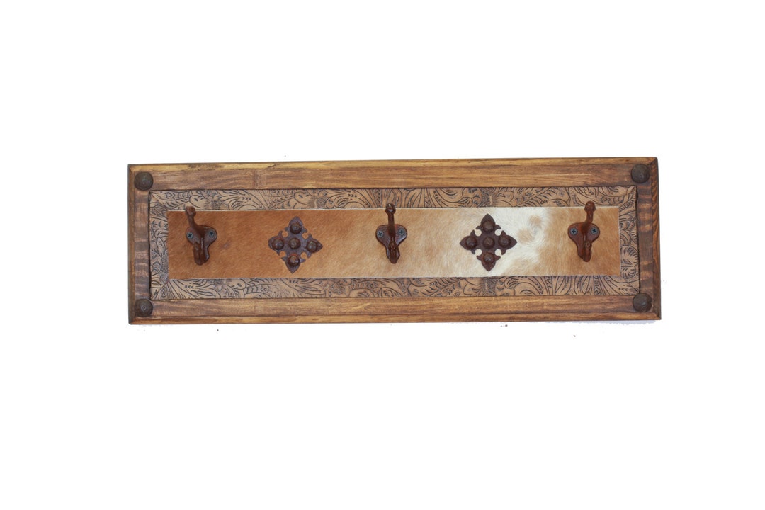 Big Ranch Hat Rack- Rustic -wood-western-cowboy-coat Rack-cowhide ...