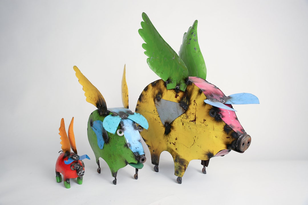 Metal Flying Pig-yard Art-decor-garden-handmade-one of a Kind-patio ...