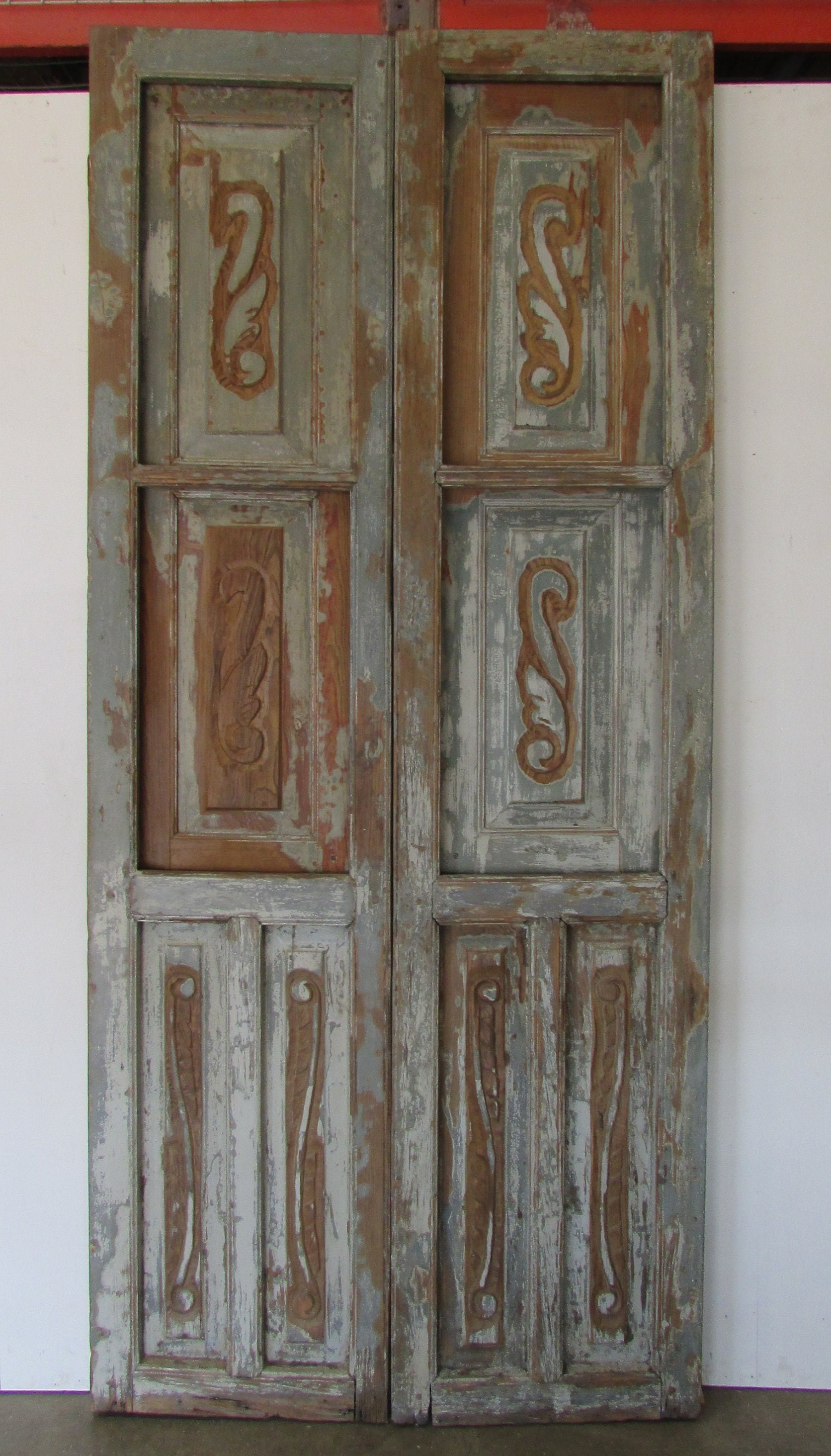 Antique Pair Mexican Carved Old Doors-#156-primitive-rustic-44x99x2.5 ...