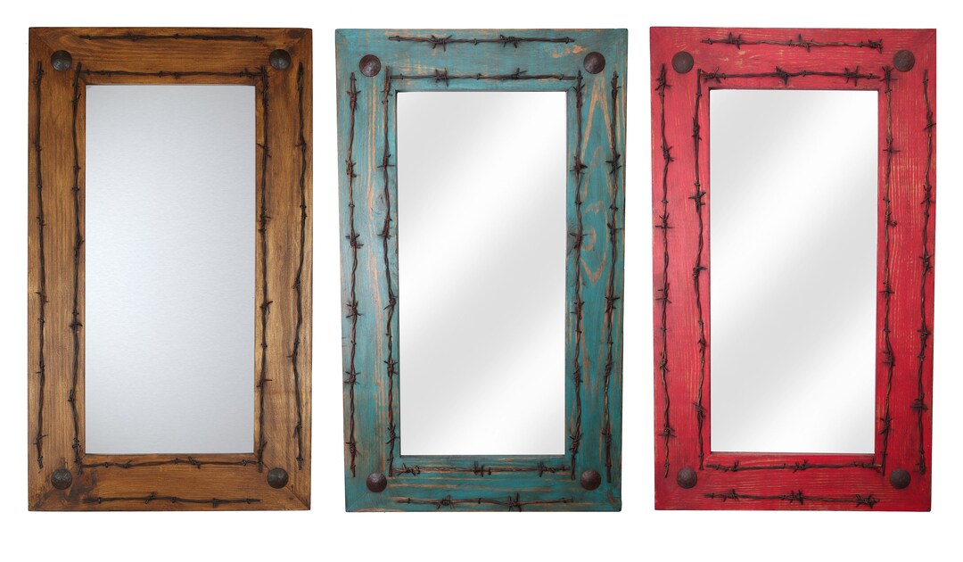 Old Ranch Rustic Barbed Wire Mirror-mexican-western-lodge-wood-wall ...