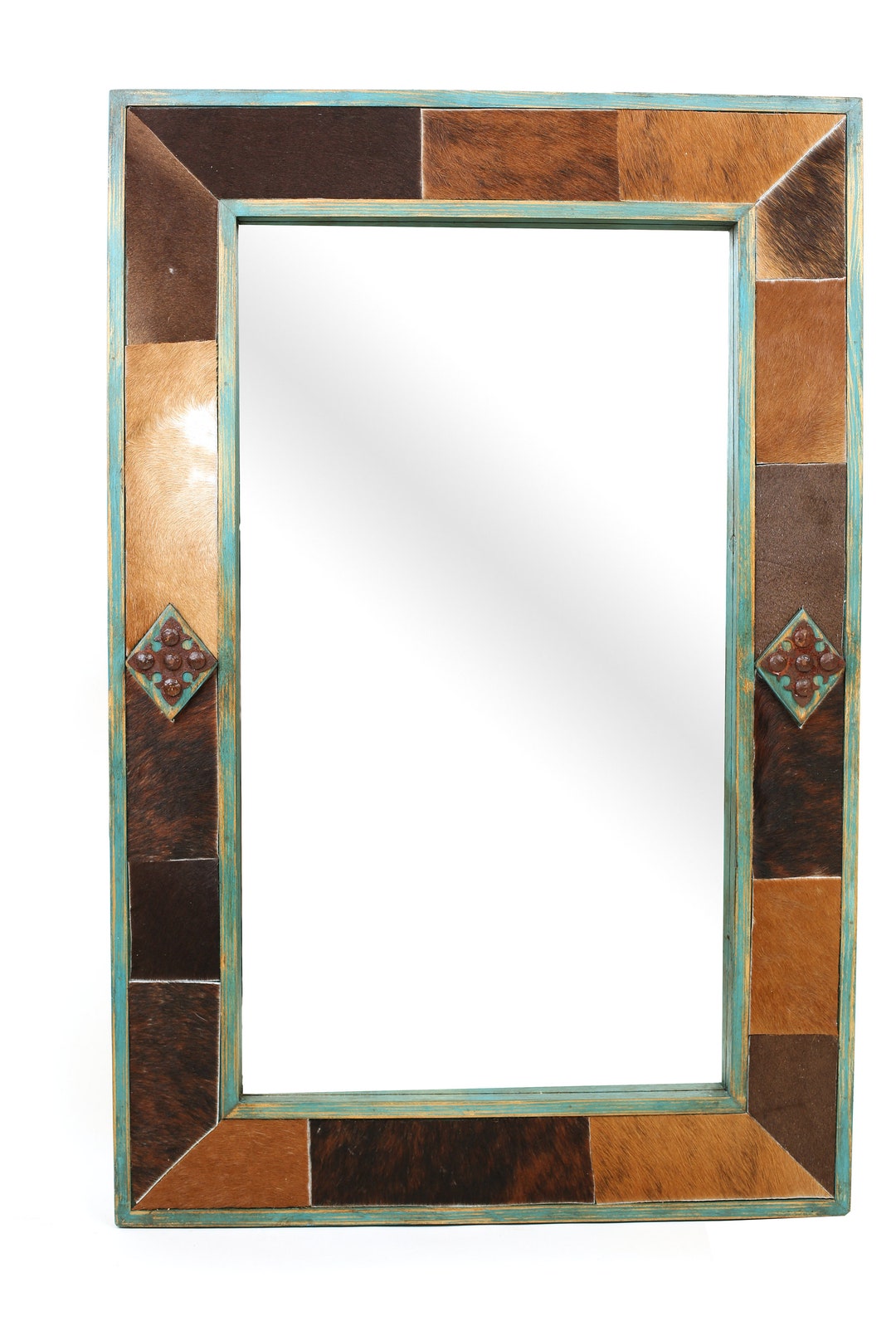 Big Horn Cowhide Mirror-wood-handmade-rustic-western-accent Mirror-wall ...