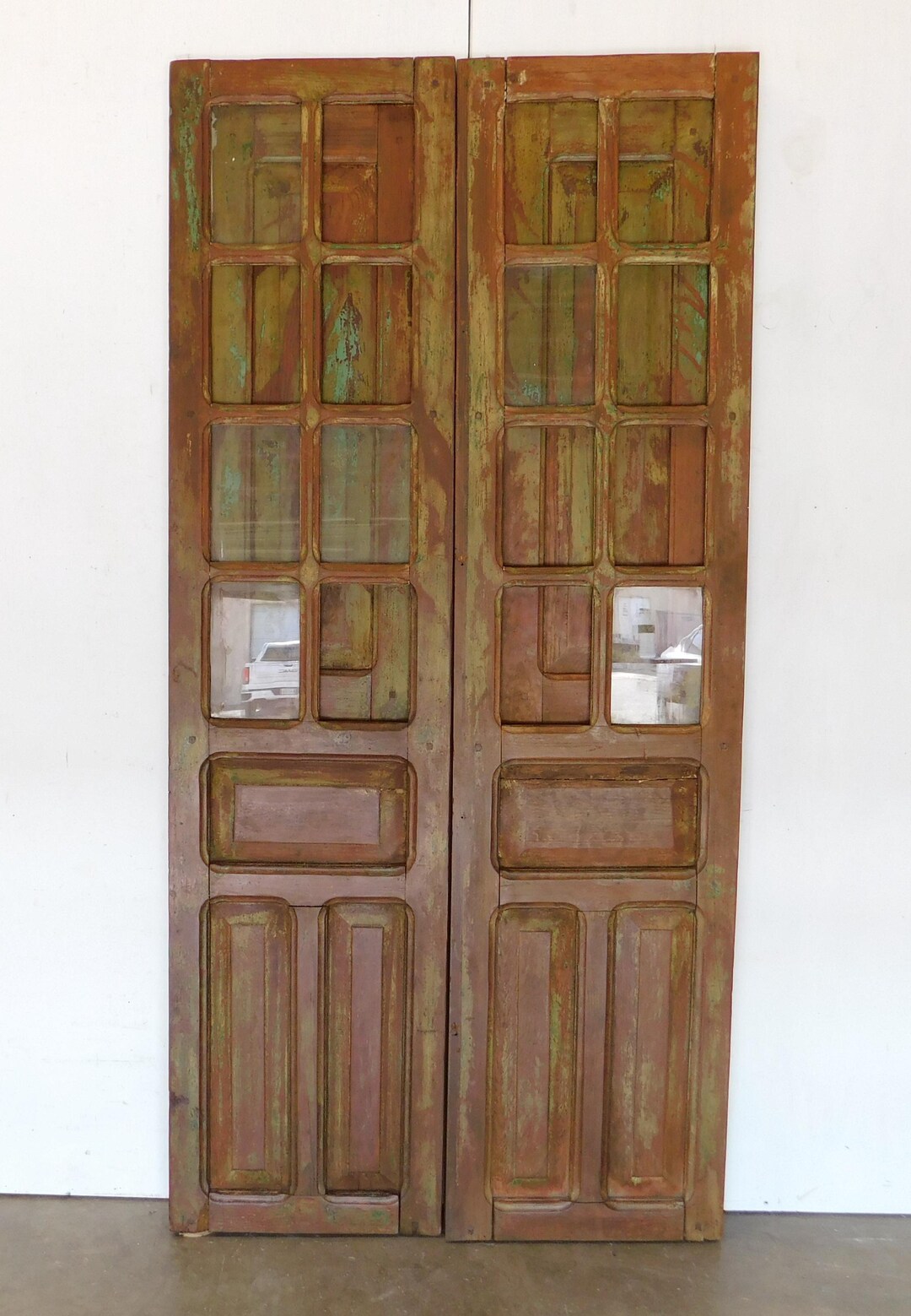 Antique Pair Carved Mexican Old Doors-glass-#80-primitive-rustic-39x81 ...