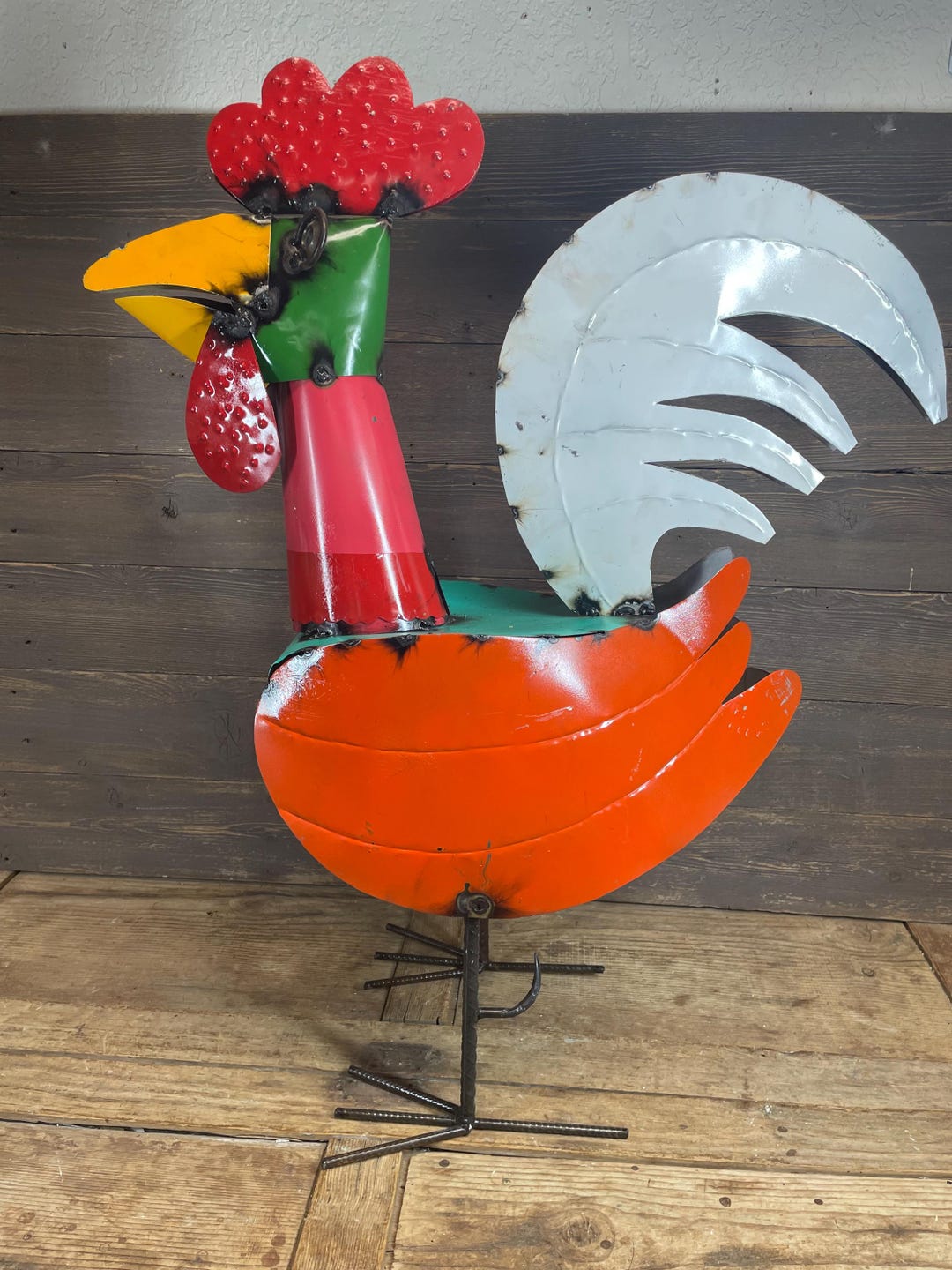 Rolly the Colorful Metal Rooster-3 Ft-large Rooster-farmhouse-primitive ...