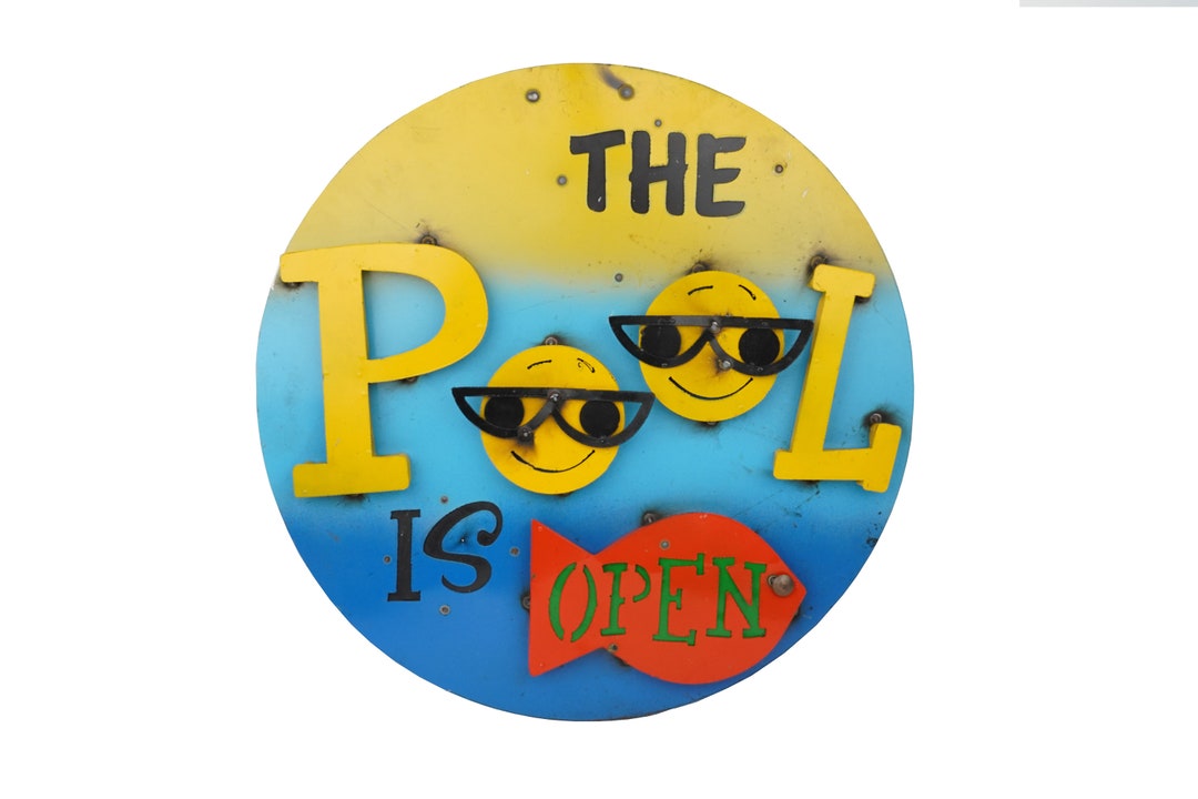 The Pool is Open Recycled Metal Sign-24 Inches-art-garden-metal-man ...