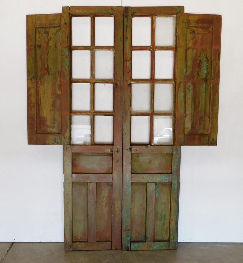 Antique Pair Carved Mexican Old Doors-glass-#80-primitive-rustic-39x81 ...