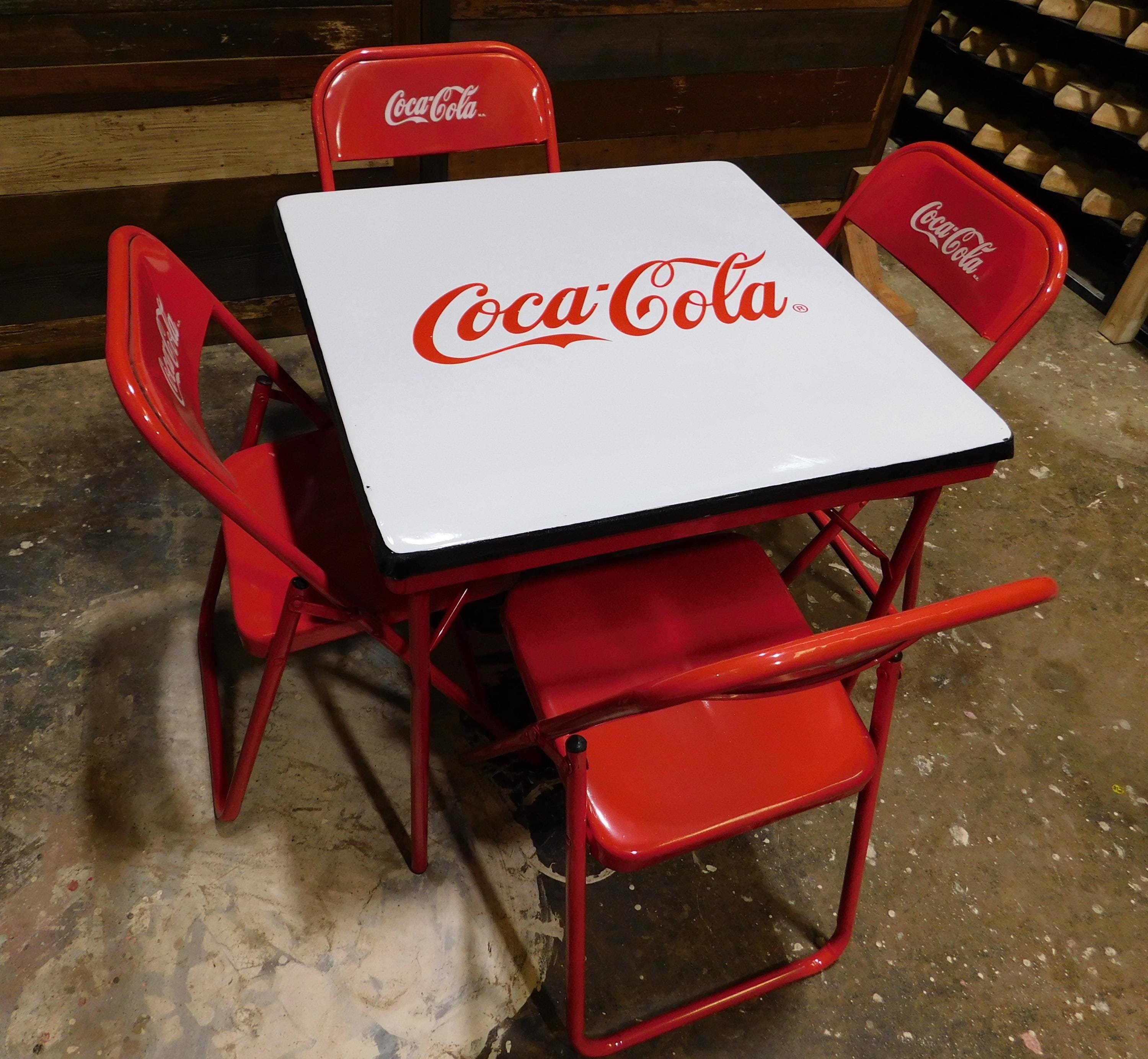 Coca Cola Complete Metal Table and 4 Foldable Chairs-porcelain-mexican ...