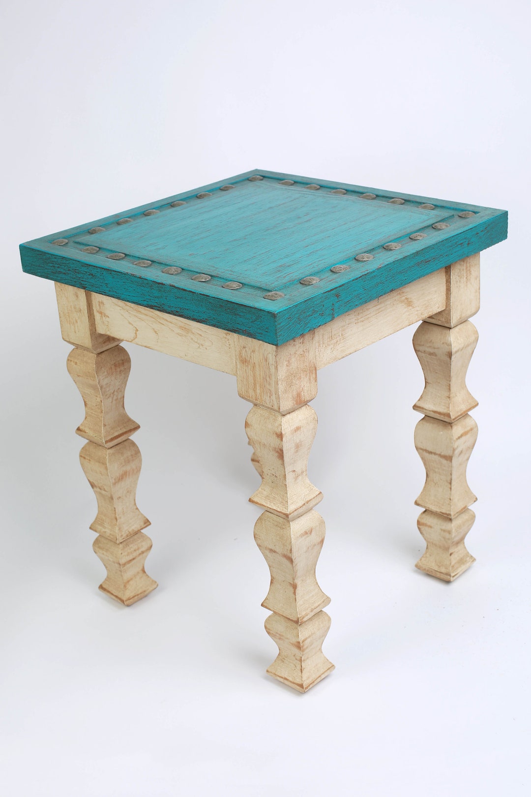 Turquoise Creek Western End Table-western-vintage Look-rustic-silver ...
