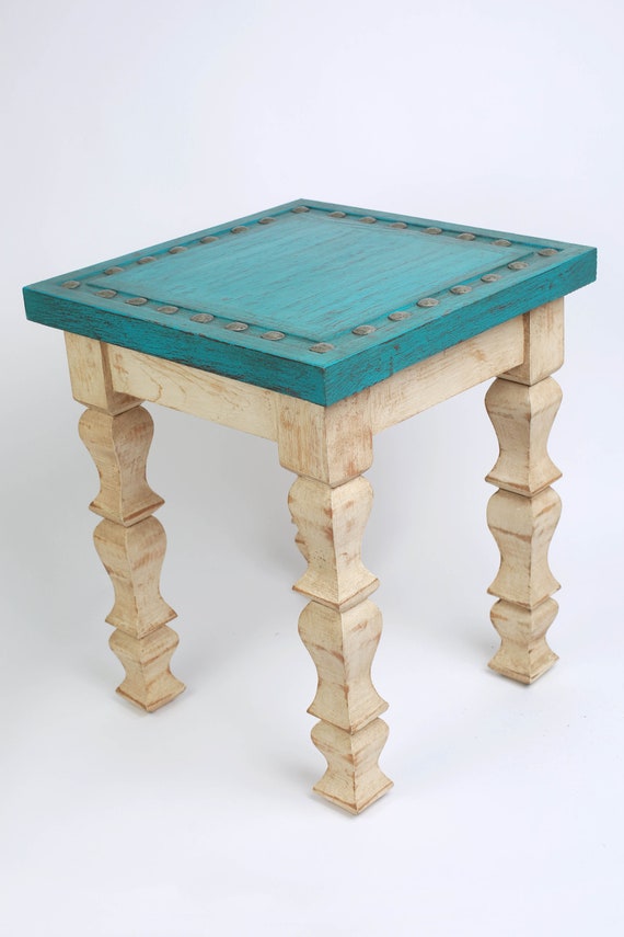 Turquoise Creek Western End Table western vintage Look rustic silver Conchos handmade wood gorgeous turquoise three Sizes Etsy