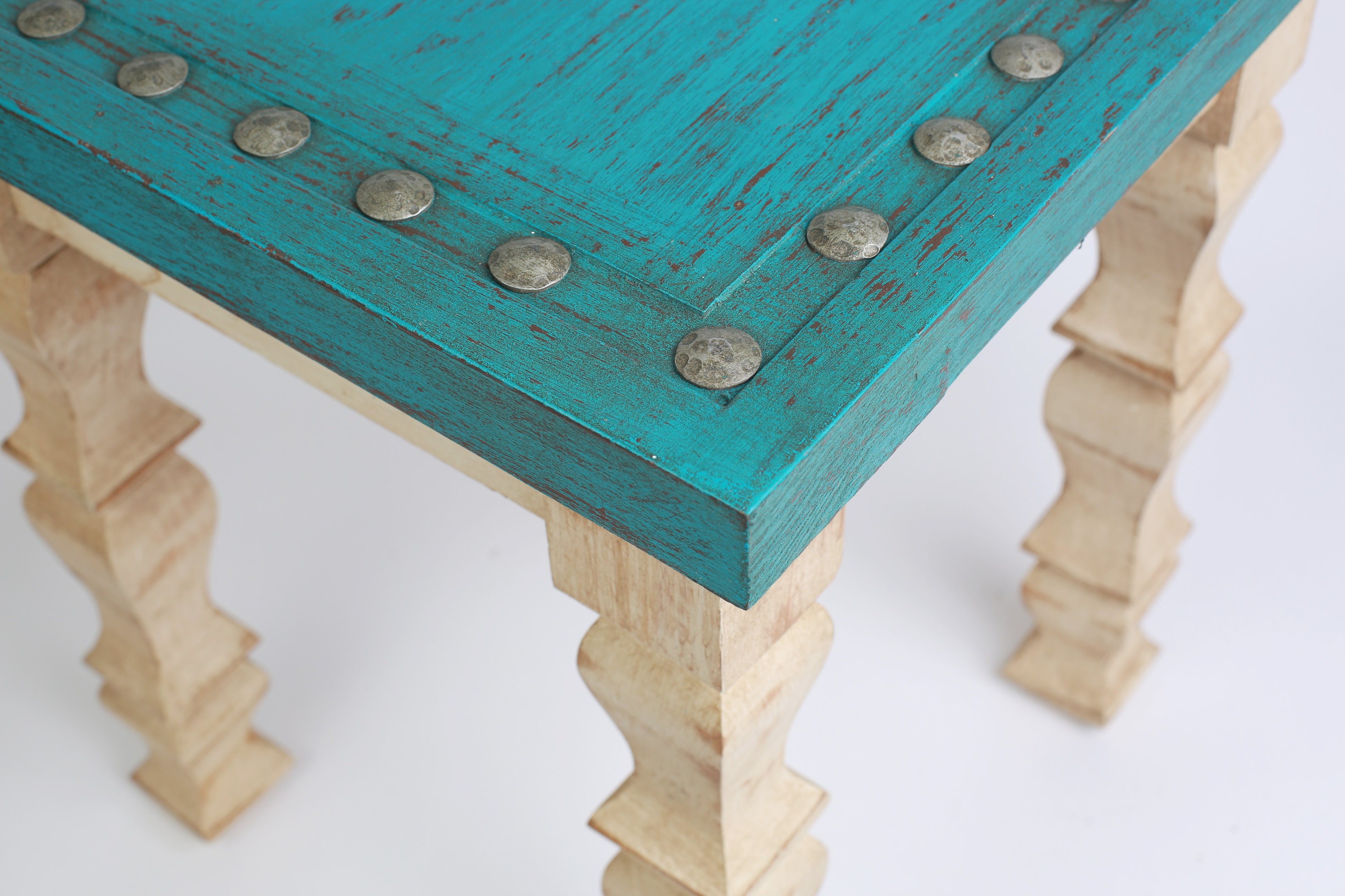 Turquoise Creek Western End Table-western-vintage Look-rustic-silver ...
