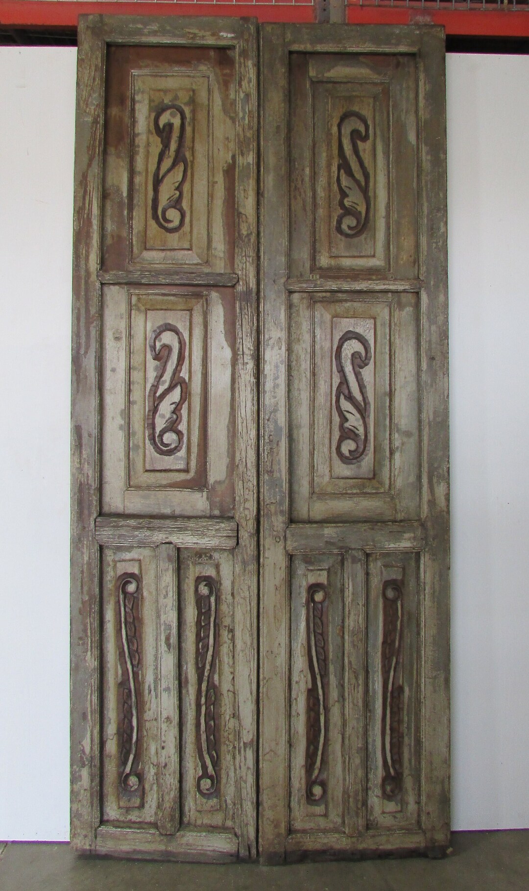 Antique Pair Carved Mexican Old Doors-#65-primitive-rustic-44.5x99 ...
