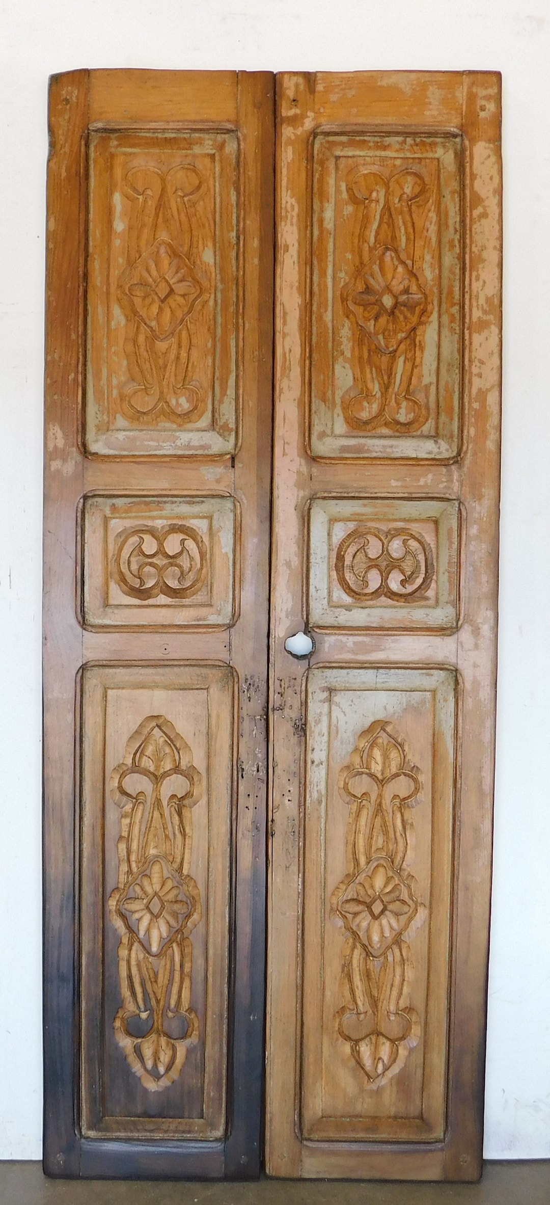 Antique Carved Pair Mexican Doors-#135-primitive-rustic-32x78.5 ...