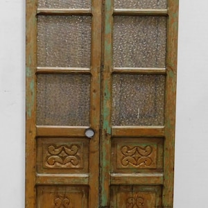 Antique Pair Carved Mexican Old Doors-#400-glass-primitive-rustic-35x78 ...