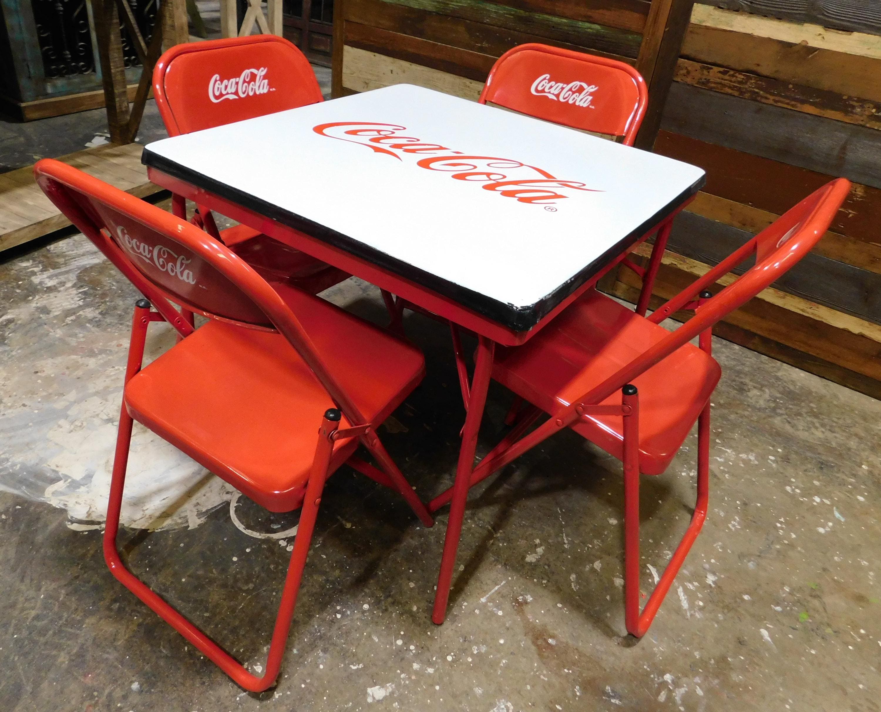 Coca Cola Complete Metal Table and 4 Foldable Chairs-porcelain-mexican ...