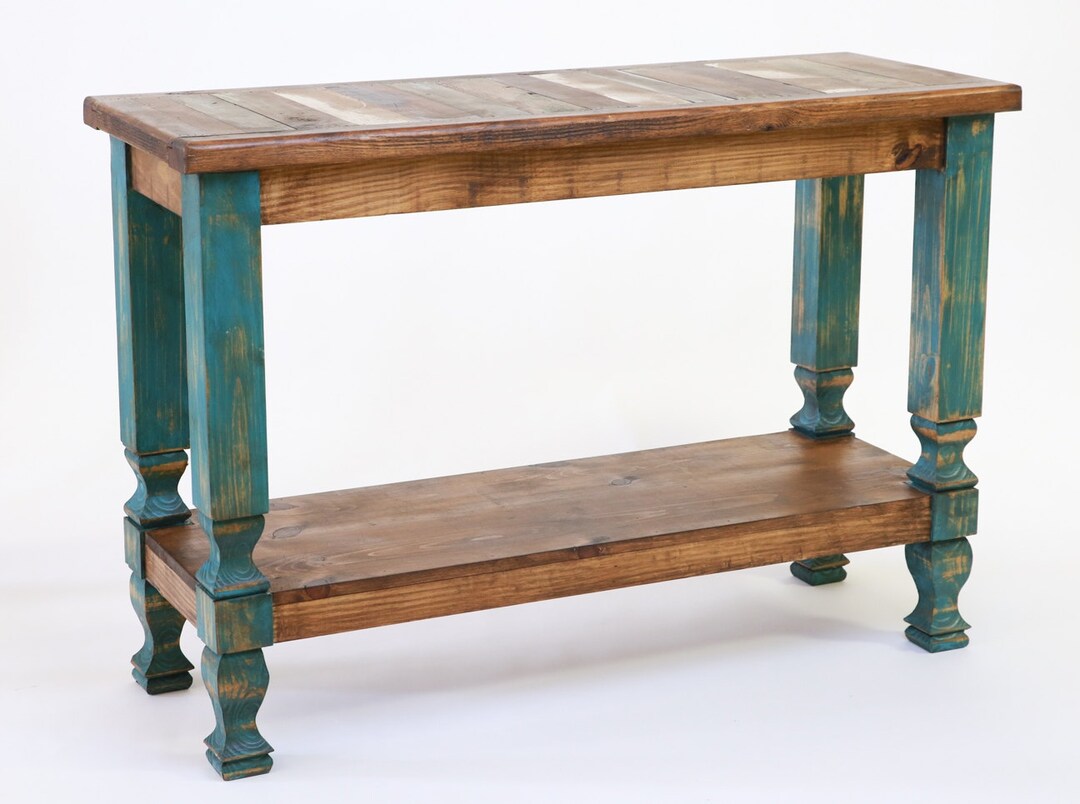 Reclaimed Wood Turquoise Sofa Table-western-vintage Look-rustic ...