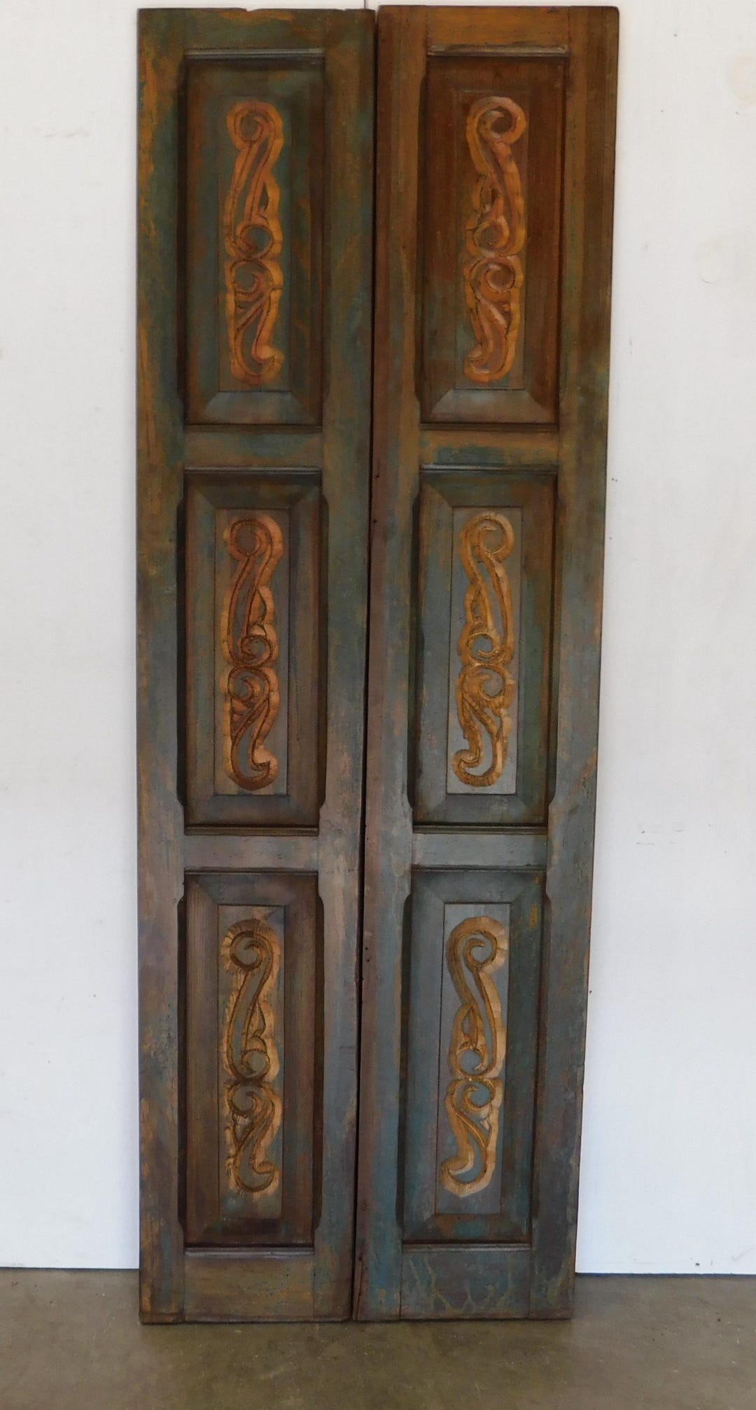 Antique Carved Pair Mexican Doors-#86-primitive-rustic-27.5x78.5 ...