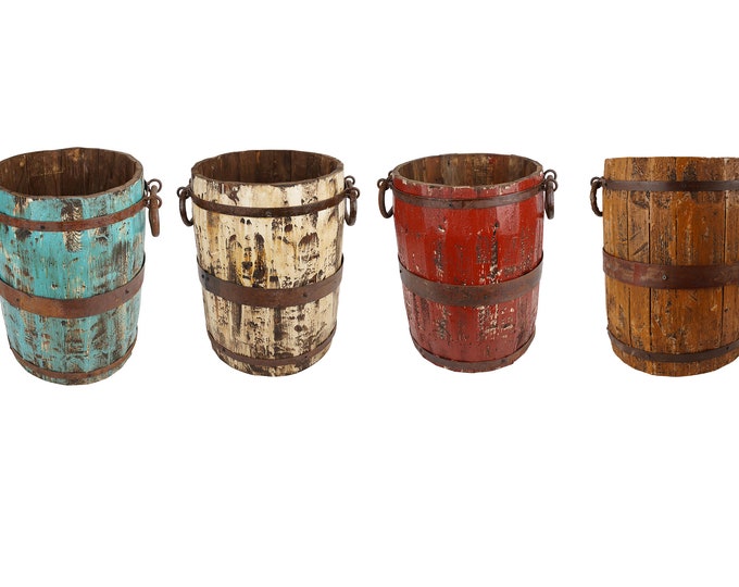 Small Wood Bucket, Vintage Wooden Bucket With Lid, Small Storage Firkin ...