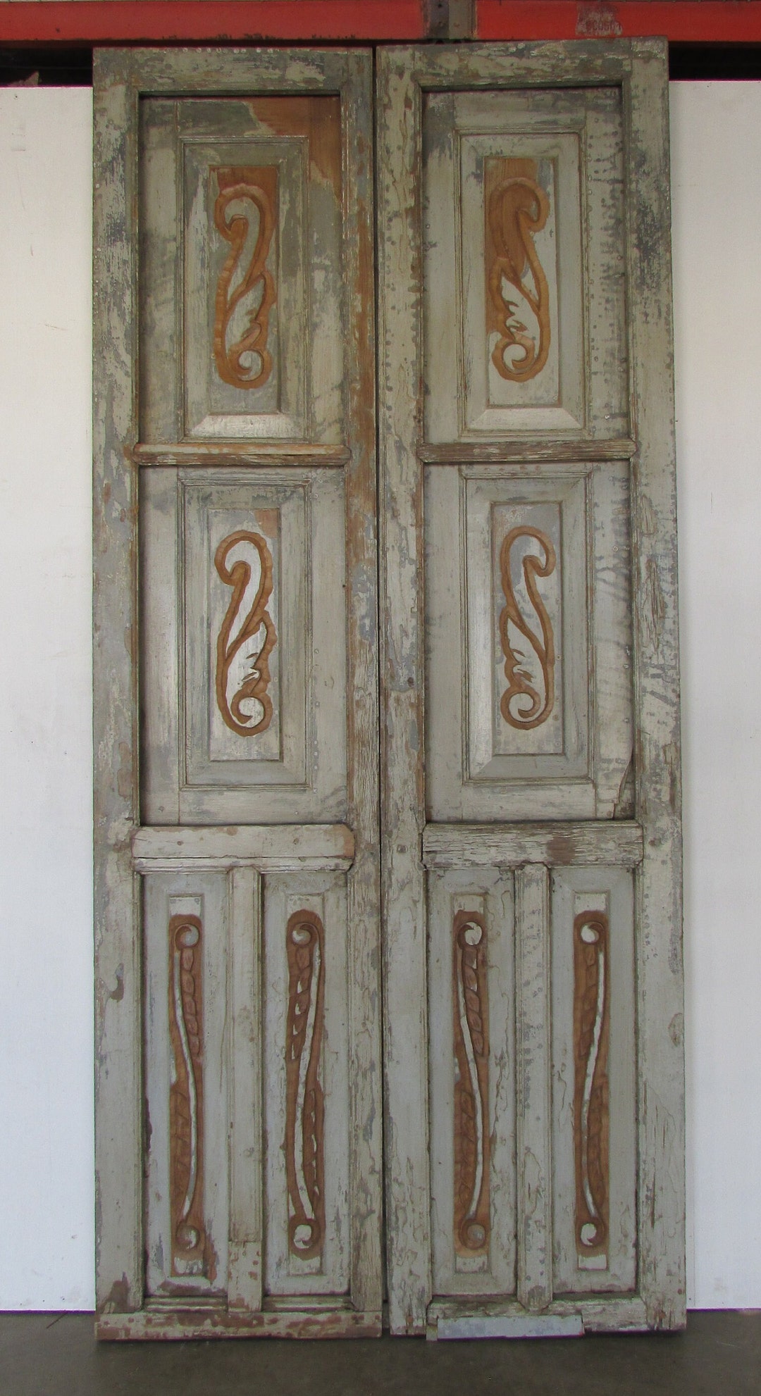 Antique Pair Carved Mexican Old Doors-#152-primitive-rustic-44.5x97.5 ...