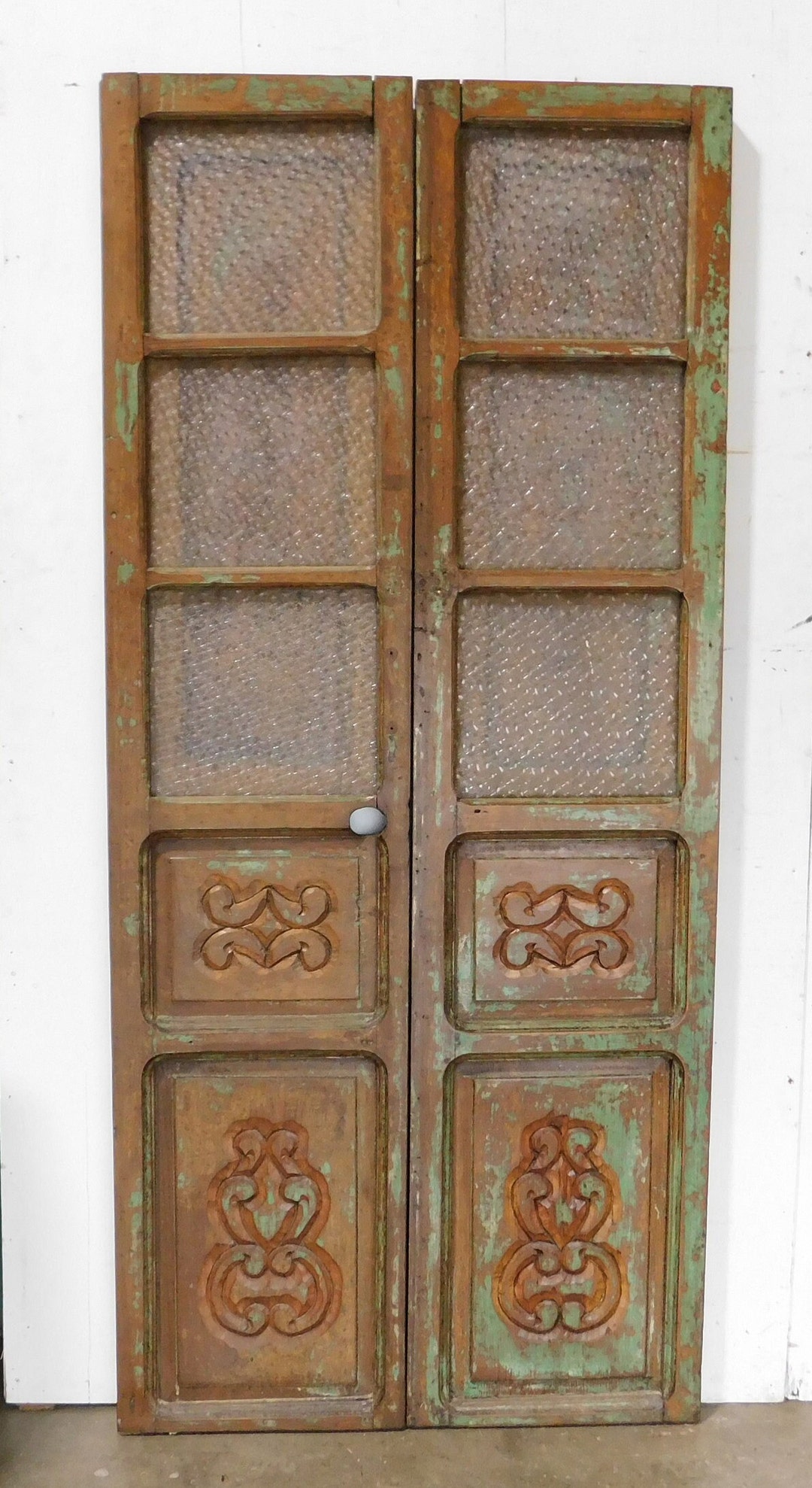 Antique Pair Carved Mexican Old Doors-glass-#431-primitive-rustic-35x78 ...