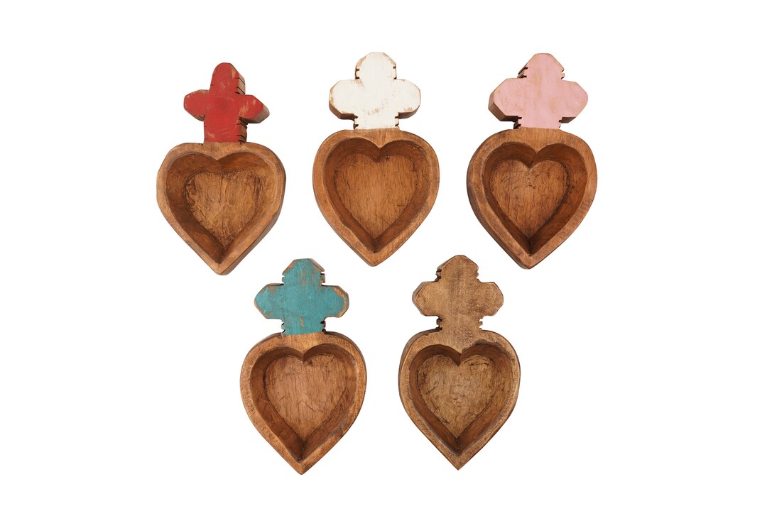 Folk Art Mini Heart With Cross-mini Carved Heart-6x10-wood-handmade ...