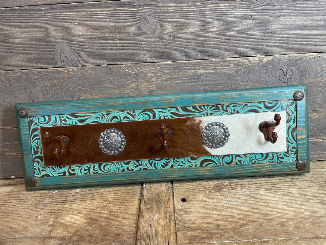 Ranch Cowhide Medallion Hat Rack- Rustic -wood-mexican-western-cowboy ...